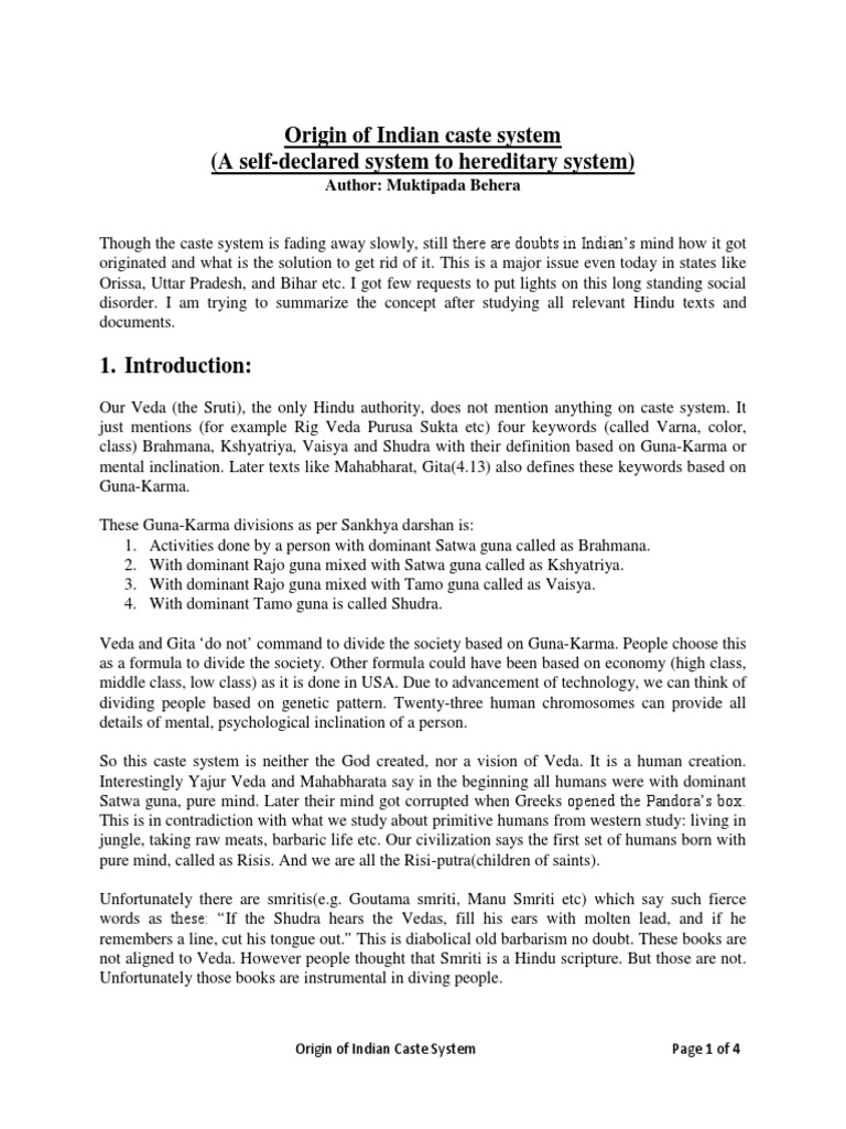 Origin of Indian Caste System | PDF | Vedas | Indian Religions