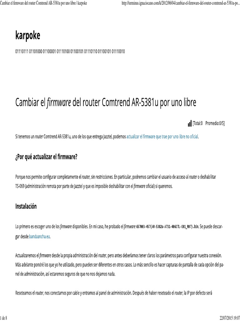 Cambiar El Firmware Del Router Comtrend AR-5381u Por Uno Libre | PDF