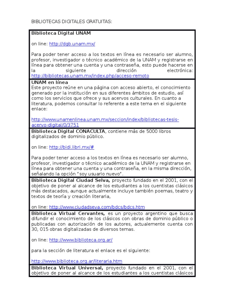 Bibliotecas Digitales Gratuitas | PDF | Libreria digital | Bibliotecas