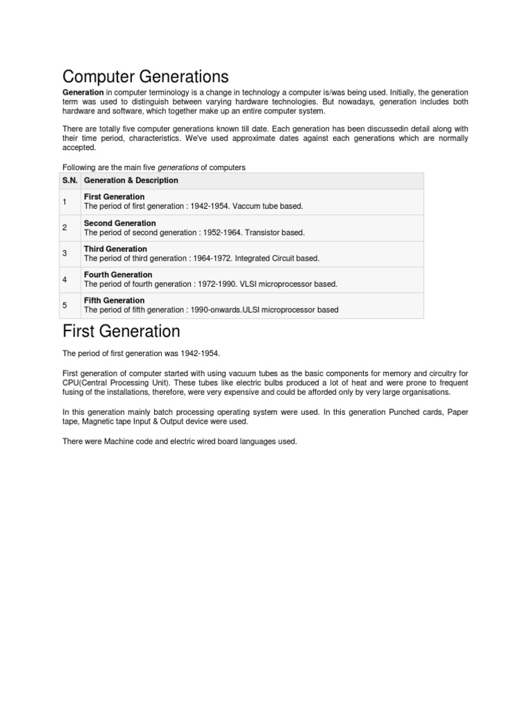 Uploads - Notes - Btech - 1sem - Computer Generations PDF | PDF