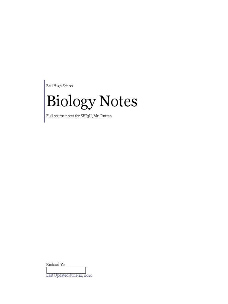 Biology Notes: Bell High School | PDF | Natural Sciences | Respiratory ...