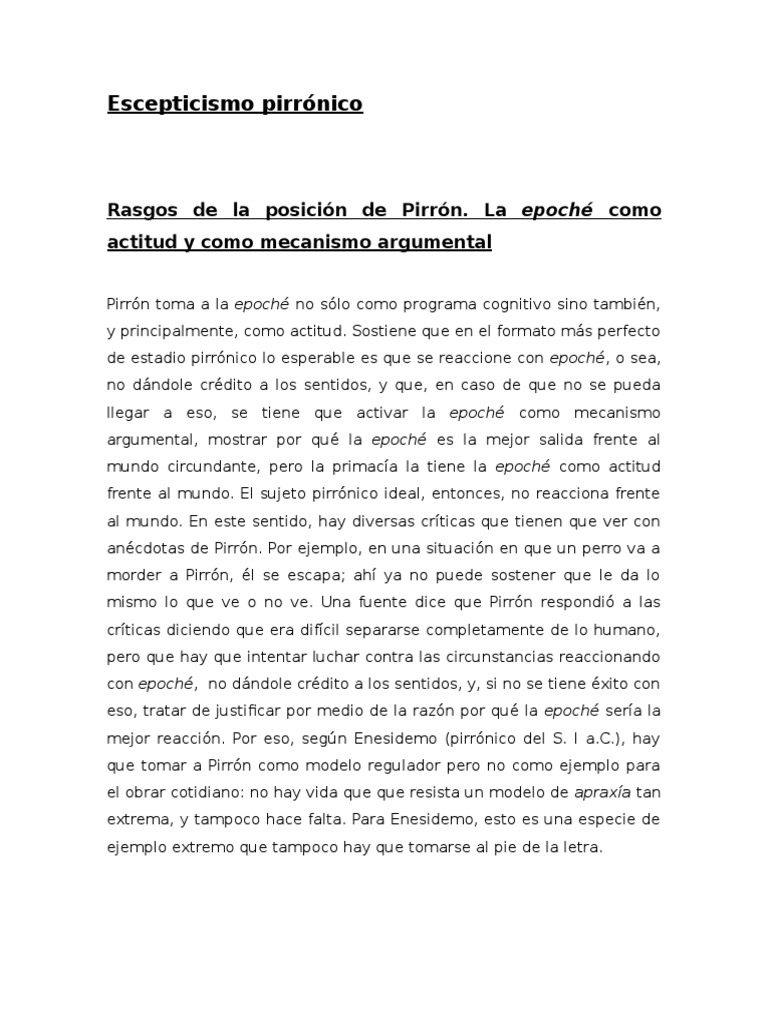 Epoché y Ataraxía en el Escepticismo Pirrónico | PDF | Teoría ...