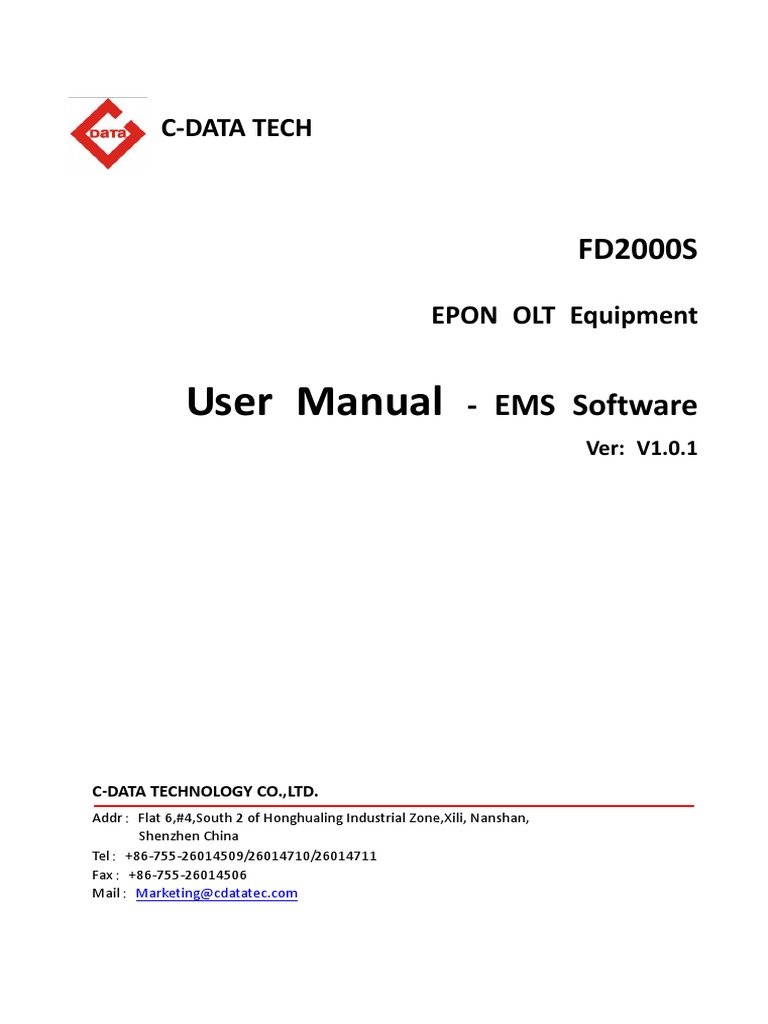 C-Data Gepon Olt Fd2000s Ems User Manual-V2.0 | PDF | Network Switch | Network Protocols