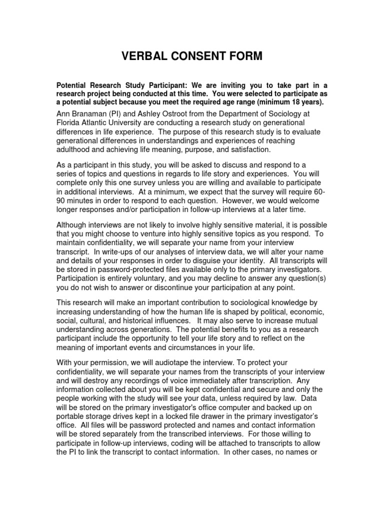 Verbal Consent Form | PDF | Survey Methodology | Computer File