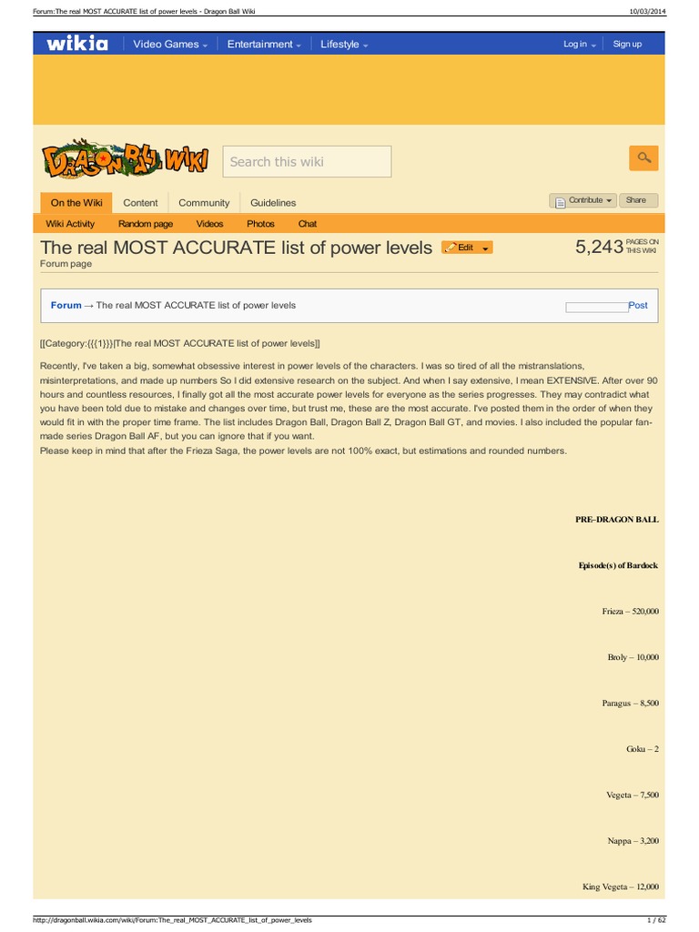 MOST ACCURATE List of Power Levels - Dragon B | PDF | Dragon Ball