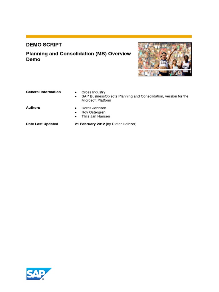 Demo Script Planning and Consolidation (MS) Overview Demo: General ...