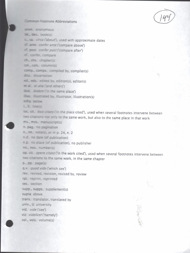 Common Footnote Abbreviations | PDF