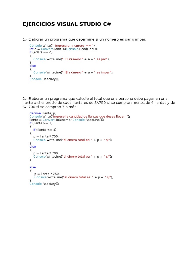 Ejercicios Visual Studio C# | PDF | Informática | Labor