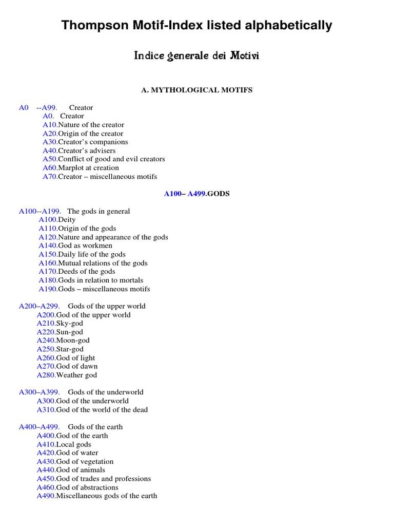 Thompson Motif Index | PDF | Magic (Paranormal) | Fairies