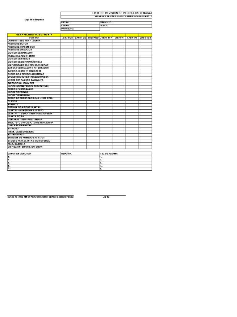 FORMATO para Revision de Vehiculos | PDF FORMATO para Revision de Vehiculos | PDF