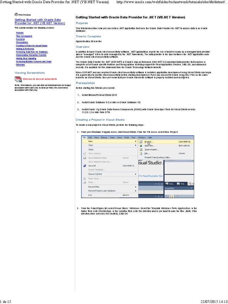 Getting Started With Oracle Data Provider For .NET (VB | PDF | Oracle ... Getting Started With Oracle Data Provider For .NET (VB | PDF | Oracle ...