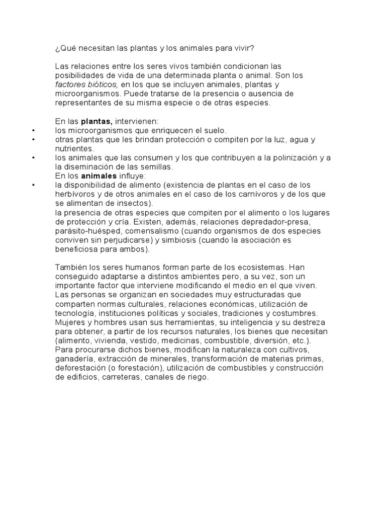Necesidades de plantas y animales | PDF | Plantas | Alimentos