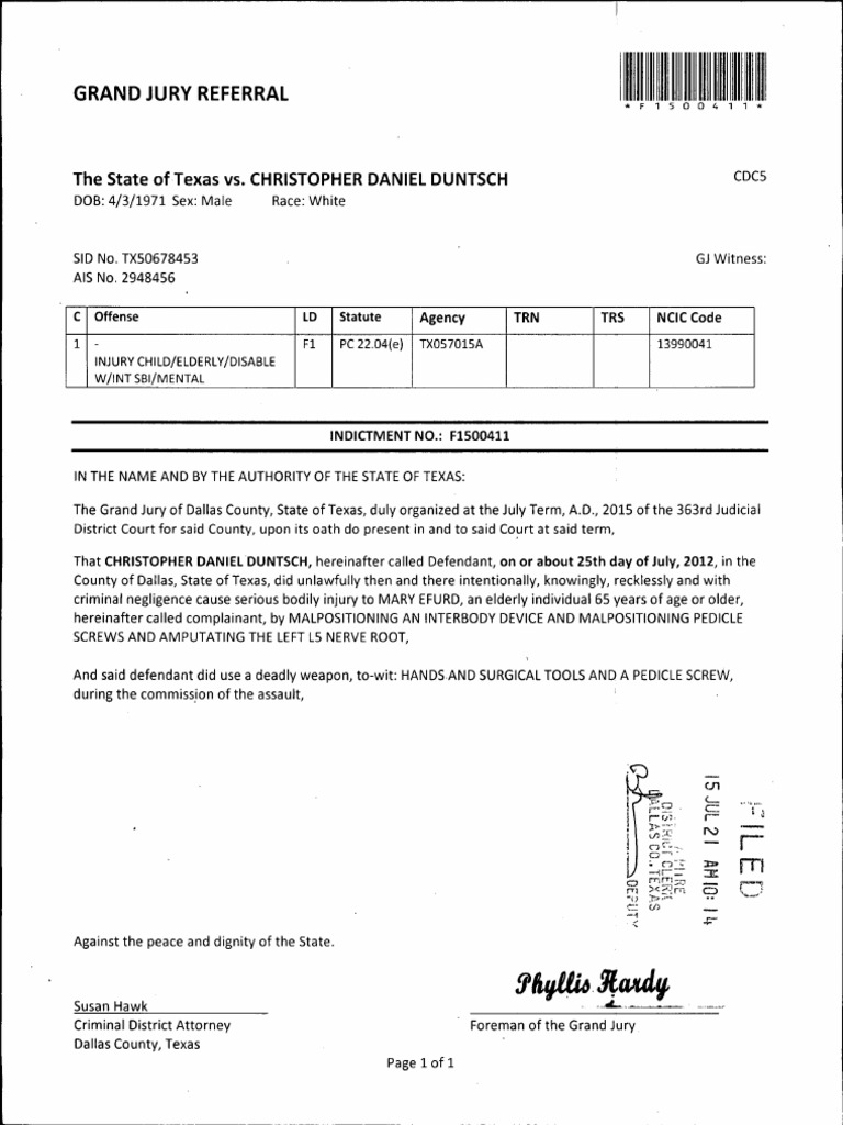 Christopher Duntsch Indictments | PDF