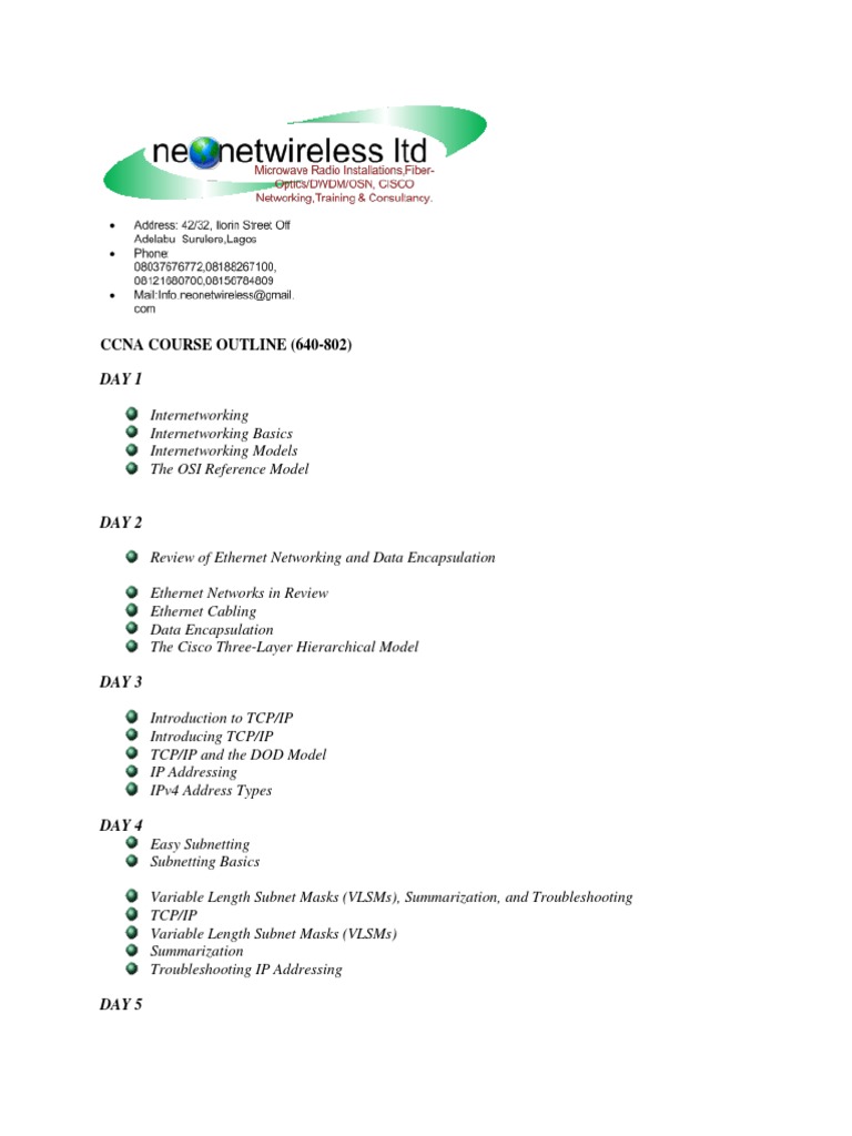 Ccna Course Outline | Download Free PDF | Computer Network | Internet ...