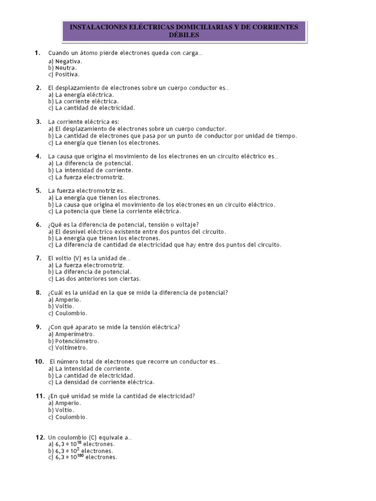 Prueba Modulo 1 | PDF | Corriente eléctrica | Resistencia Eléctrica y Conductancia