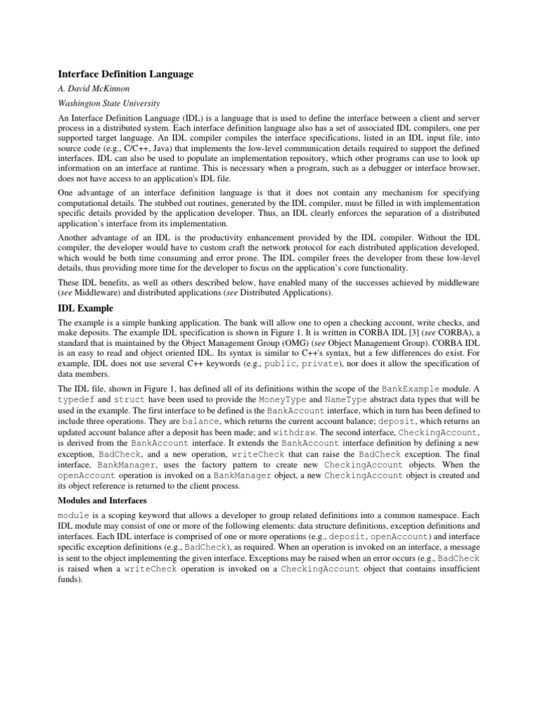 Interface Definition Language | PDF | Common Object Request Broker ...