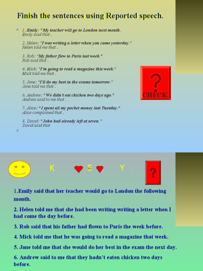 Finish The Sentences Using Reported Speech. Finish | PDF | Linguistics ...