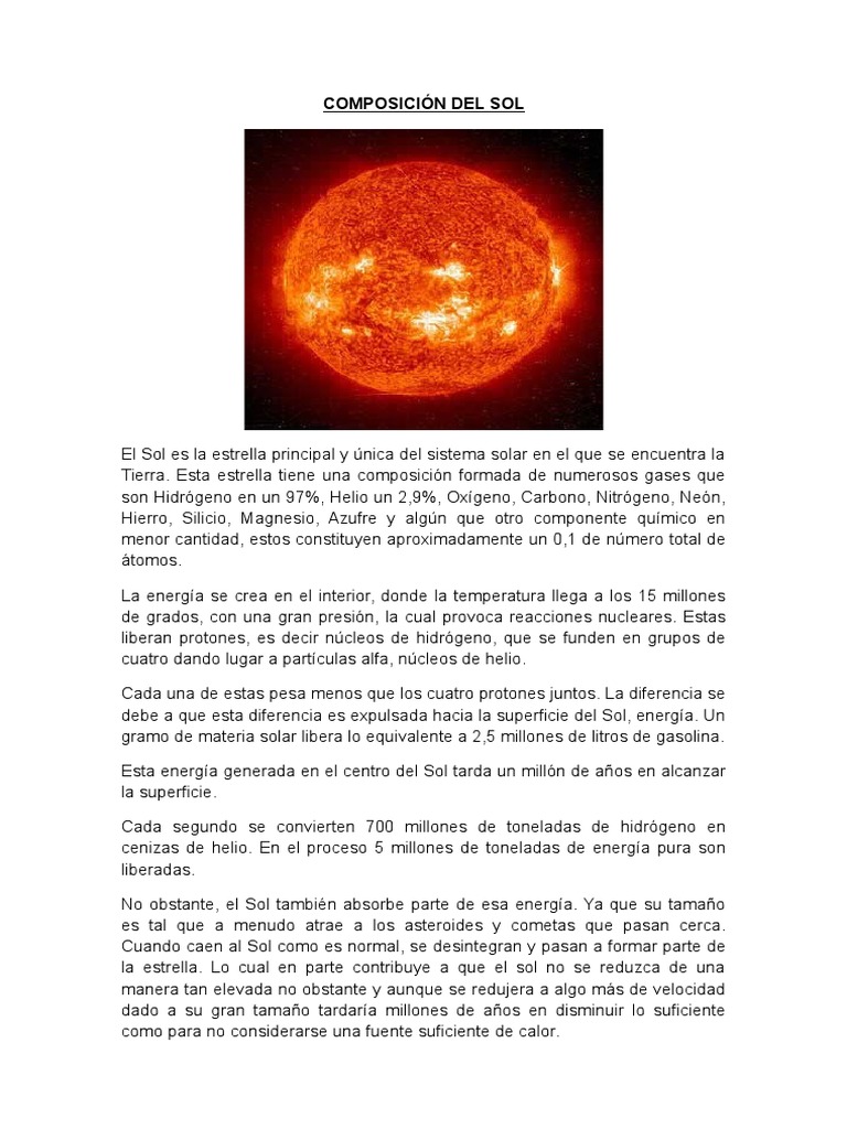 Composición Del Sol | PDF | Helio | Dom