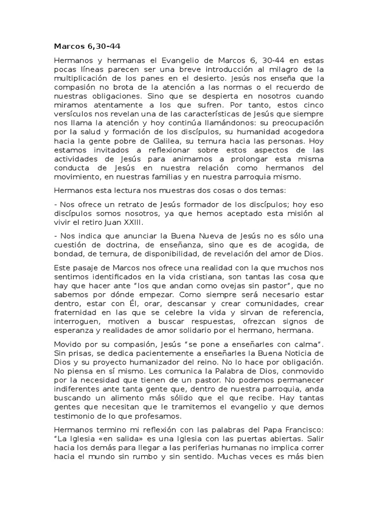 Reflexiones sobre Marcos 6, 30-44 | PDF | Evangelio de Marcos | Jesús