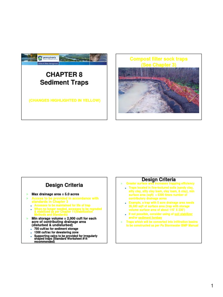 Sediment Traps Sediment Traps: Design Criteria Design Criteria | PDF ...
