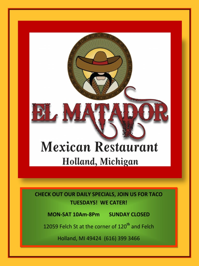 El Matador Menu | PDF | Burrito | Bread Dishes
