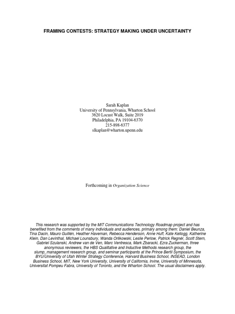 Framing Contests: Strategy Making Under Uncertainty | PDF | Framing ...