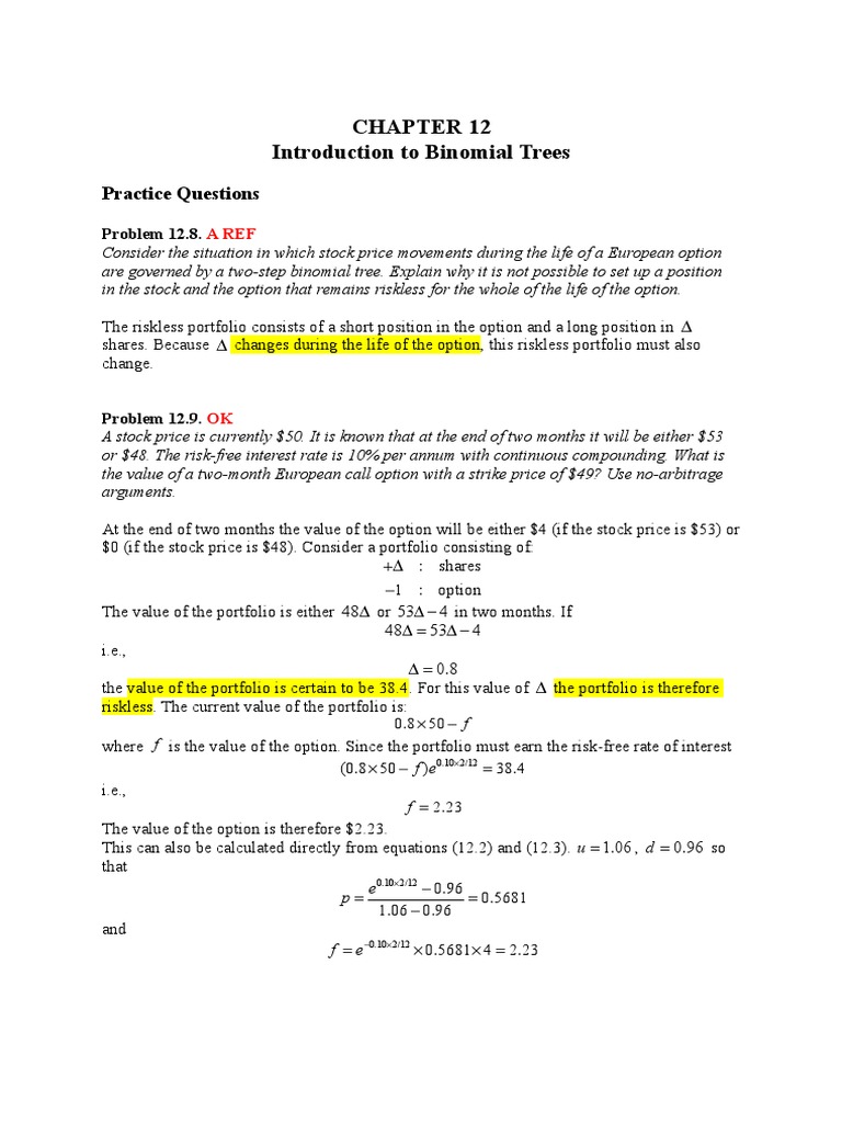 Introduction To Binomial Trees: Practice Questions | PDF | Greeks (Finance) | Option (Finance)