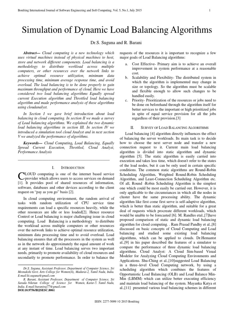 Simulation Of Dynamic Load Balancing Algorithms Pdf Load Balancing Computing Cloud Computing