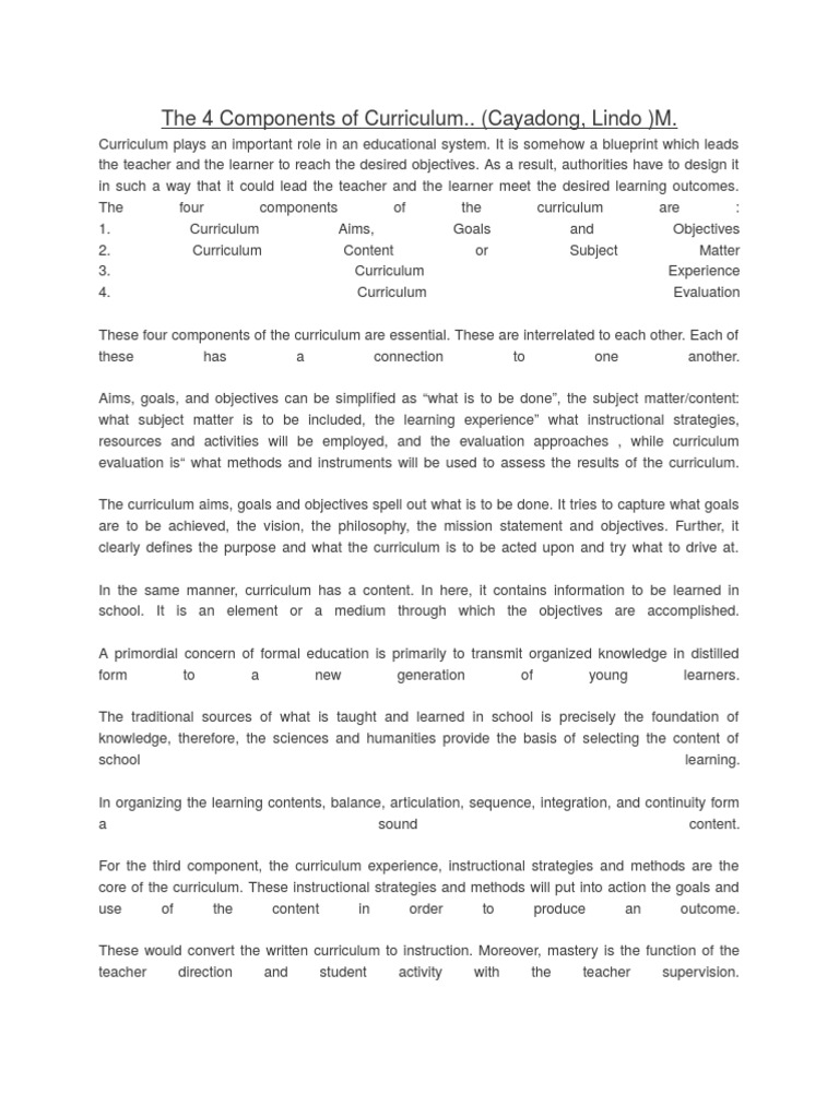 The 4 Components of Curriculum | Curriculum | Learning