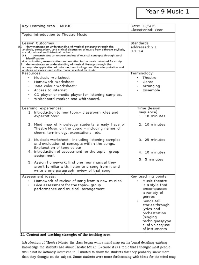 Year 9 Music 1: 2.1 Content and Teaching Strategies of The Teaching ...