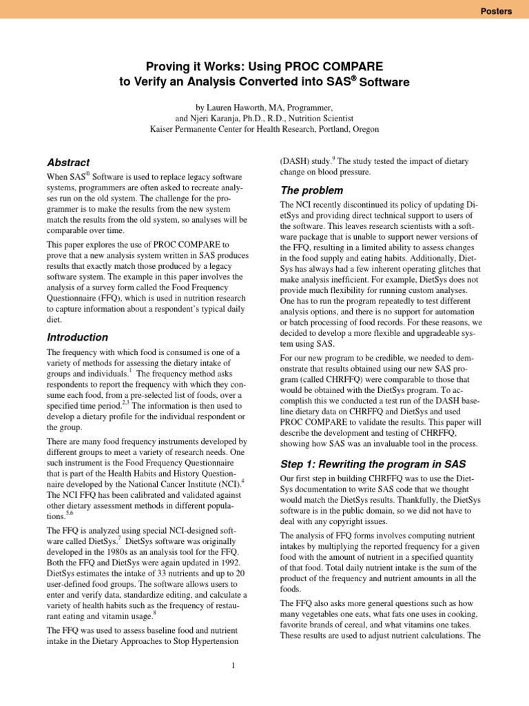 Proving It Works: Using PROC COMPARE To Verify An Analysis Converted ...