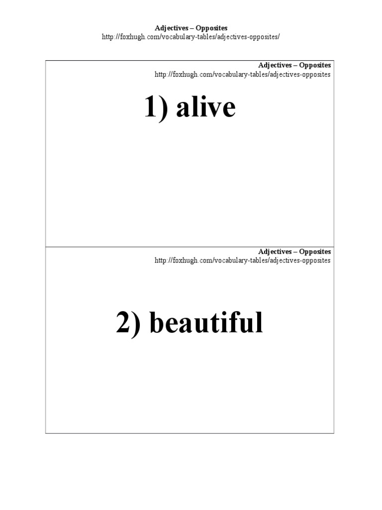 Adjectives Opposites Flashcards | PDF | Semantic Units | Linguistic ...