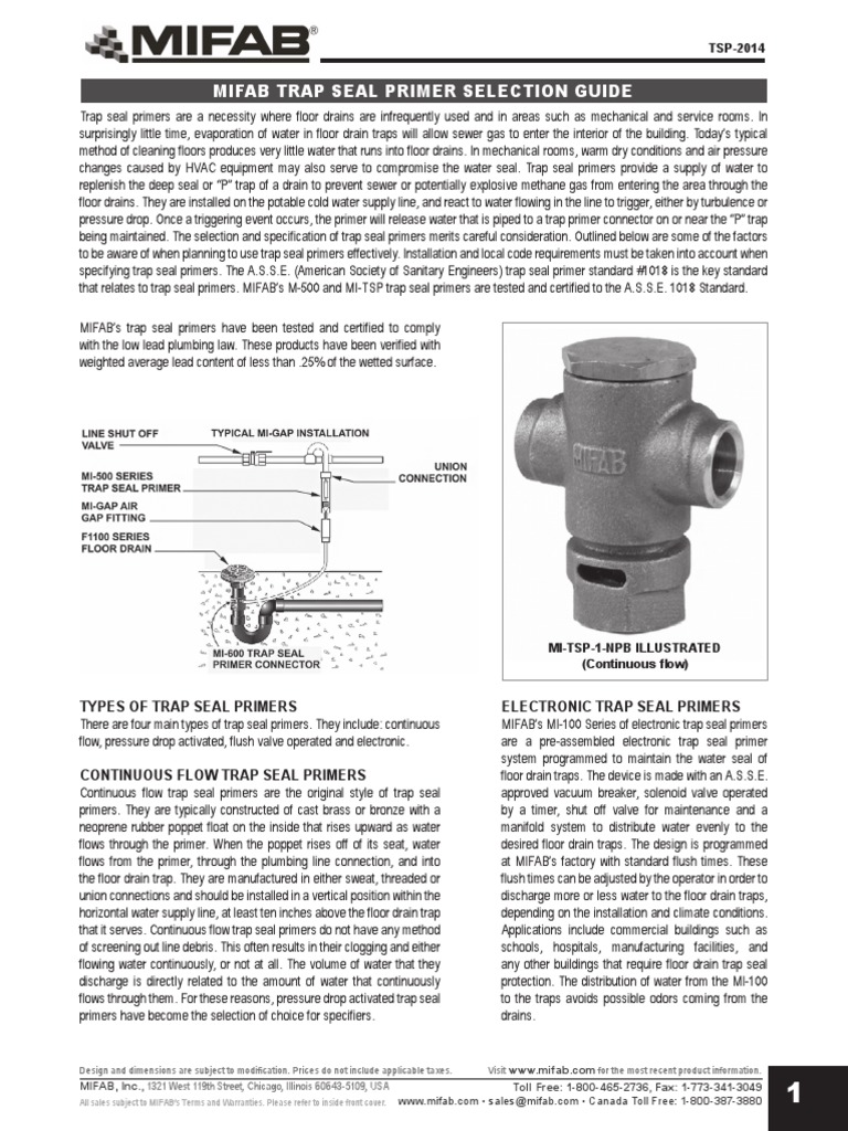 TSP-2014 Trap Seal Primer Selection Guide | PDF | Valve | Sanitary Sewer