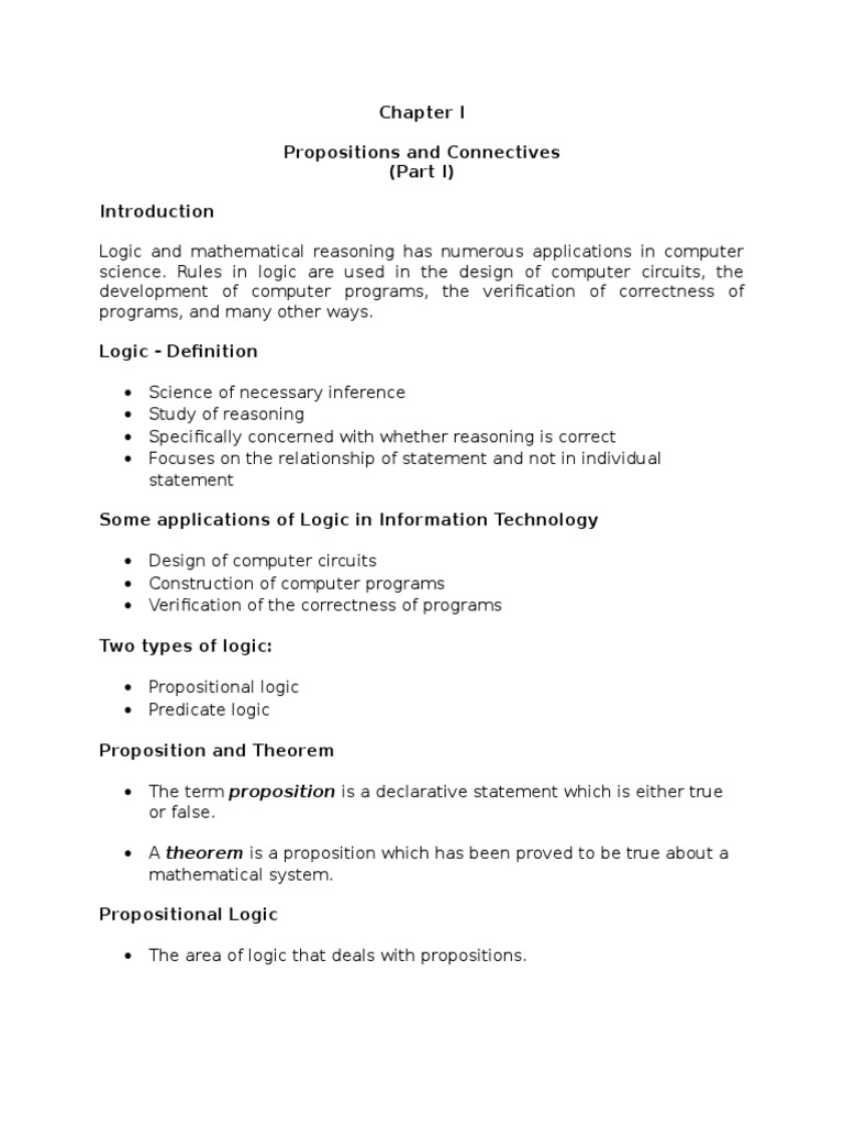 Discrete Structures Chapter I - Propositions and Connectives (Part I) | PDF | Logic | Proposition