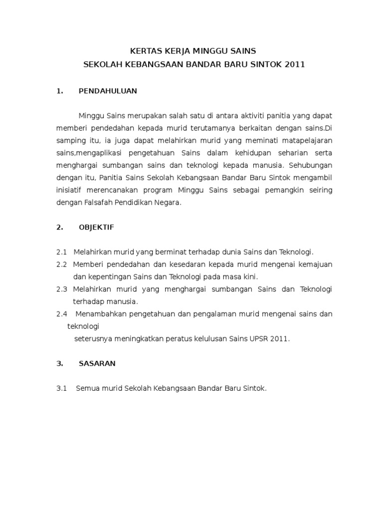 Kertas Kerja Minggu Sains Skbbs 2011-1 | PDF