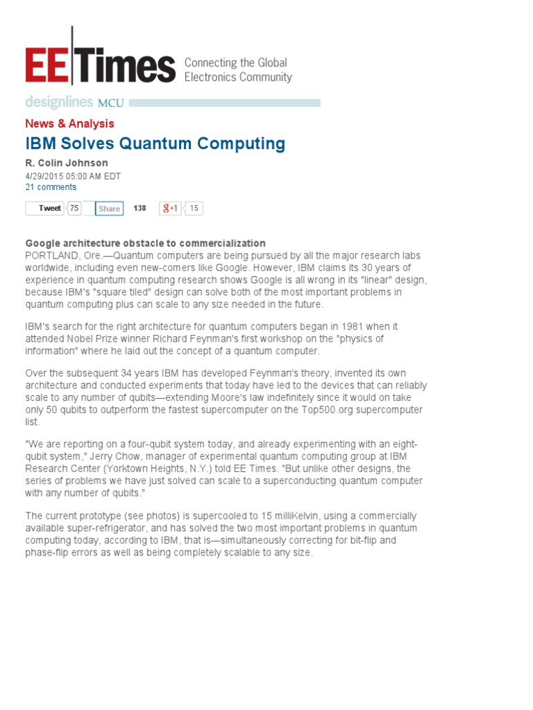 EE Times - IBM Solves Quantum Computing | PDF | Quantum Computing ...