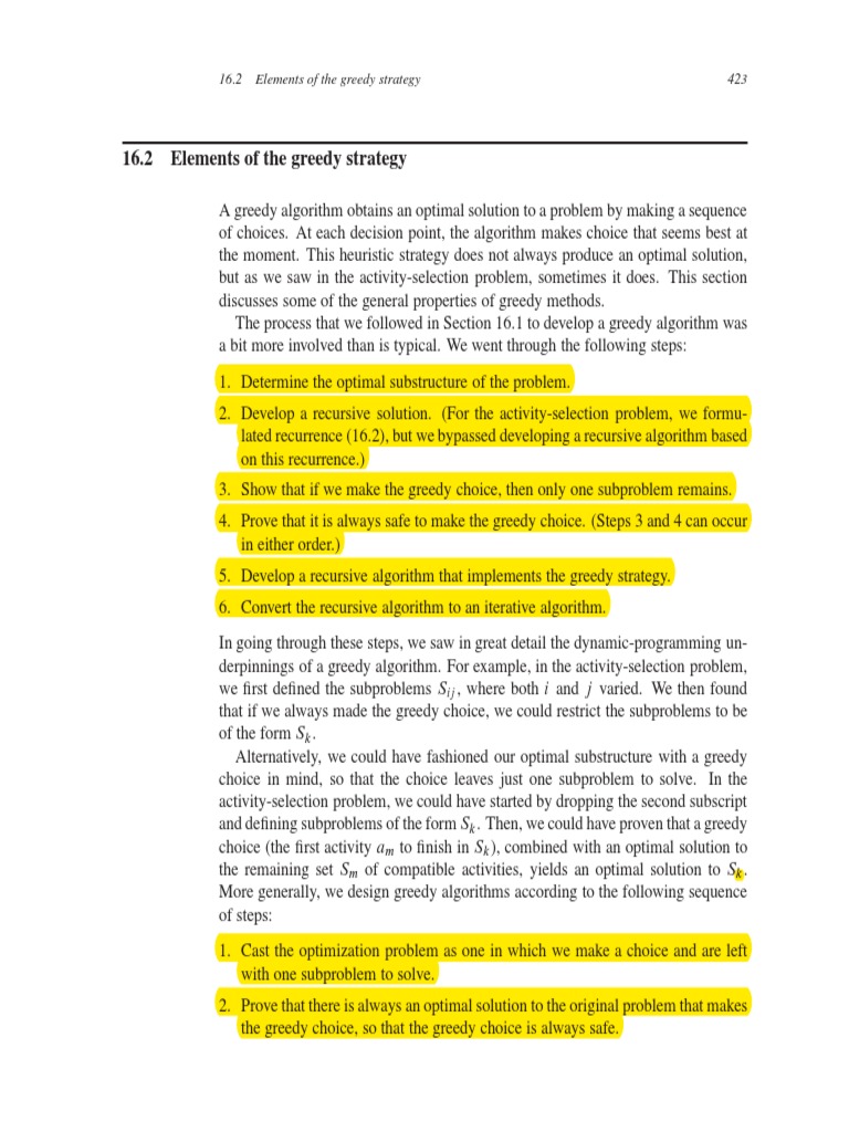 CLRS - Elements of Greedy Strategy | PDF | Dynamic Programming | Mathematical Optimization