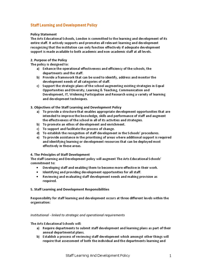 Staff Learning and Development Policy | PDF | Performance Appraisal ...