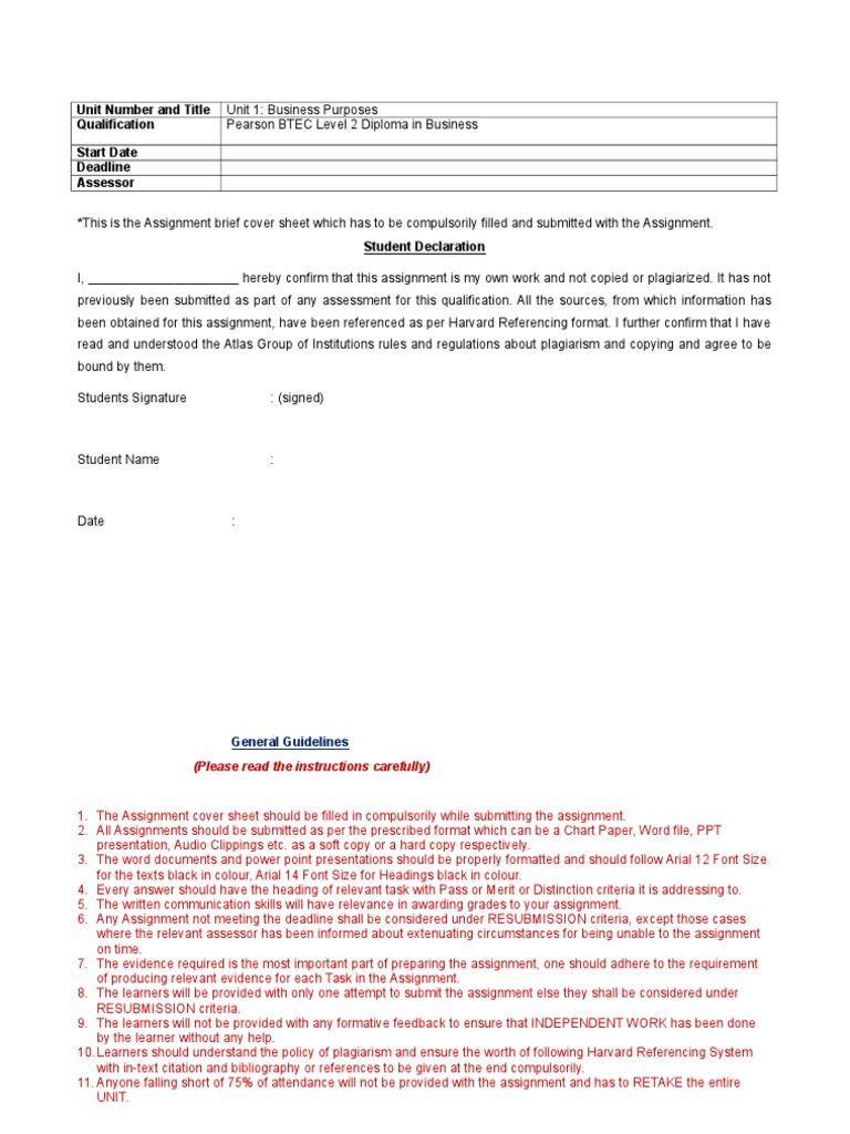 Unit Number and Title Unit 1: Business Purposes Qualification Start ...