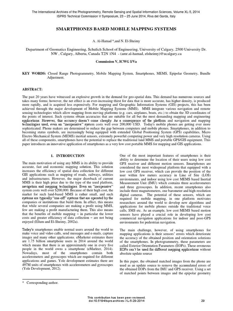 Smartphones Based Mobile Mapping Systems | PDF | Geographic Information System | Inertial ...
