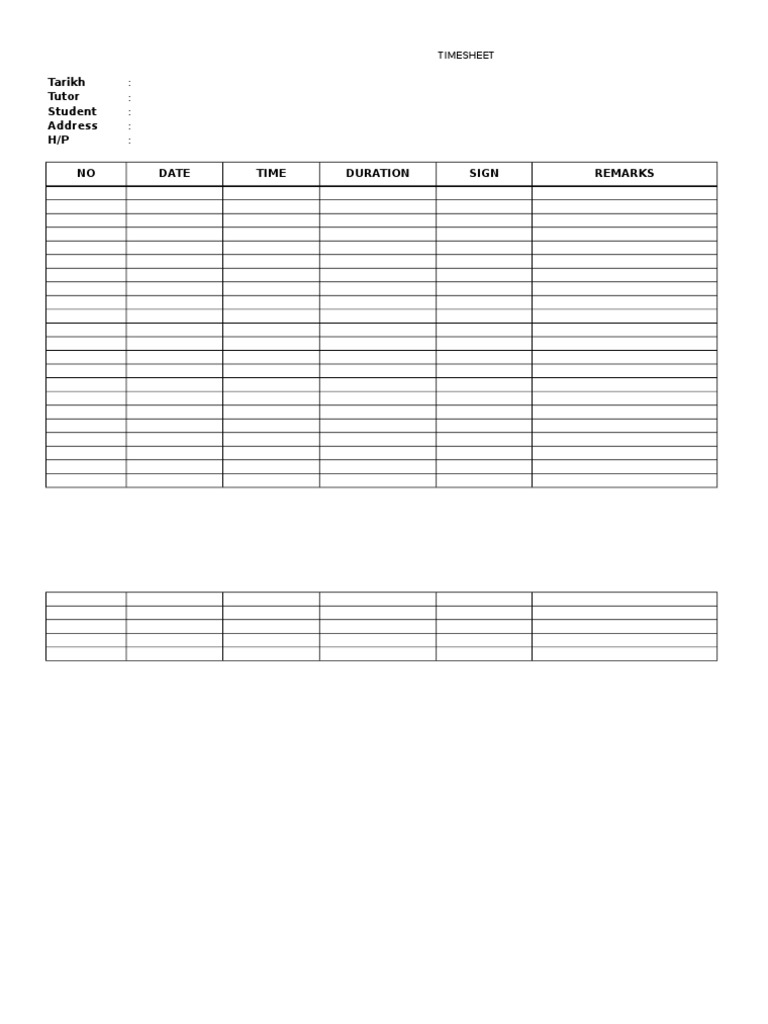 Tarikh Tutor Student Address H/P NO Date Time Duration Sign Remarks | PDF