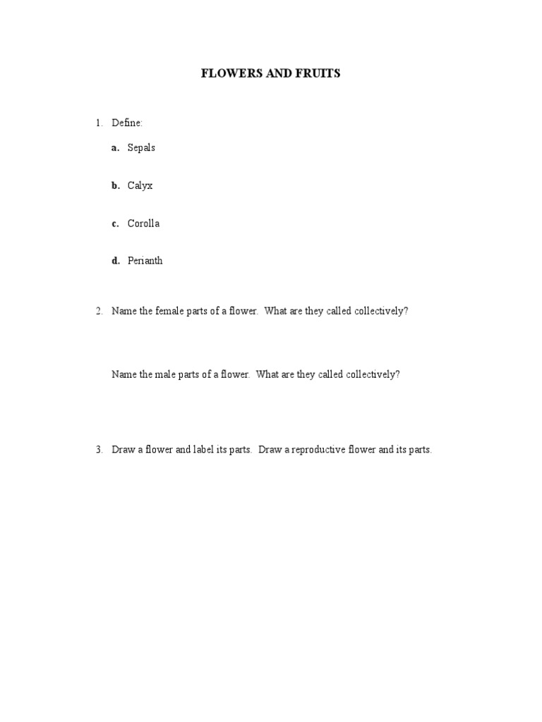 Flowers and Fruits Worksheet | PDF | Fruit | Flowers