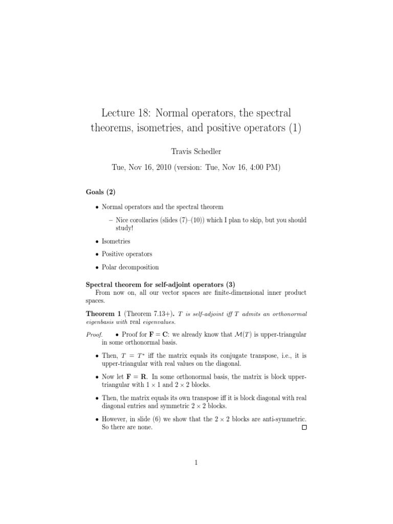 Normal Operators, The Spectral Theorems, Isometries, and Positive Operators | PDF | Eigenvalues ...