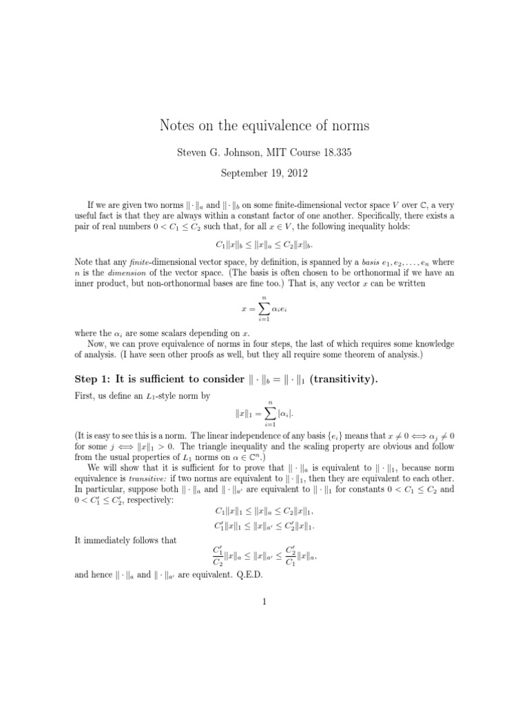 Notes On The Equivalence of Norms | PDF | Norm (Mathematics) | Vector Space