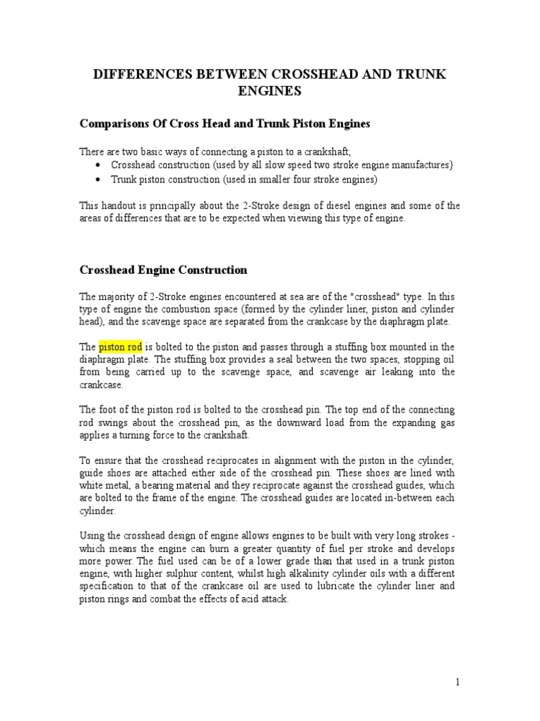 Differences Between Crosshead and Trunk Engines | PDF | Piston ...