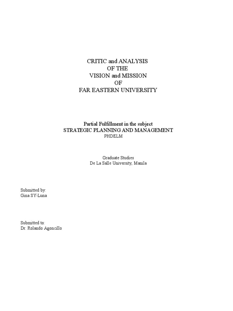 Analysis of FEU Vision and Mission | PDF | Courage | Integrity