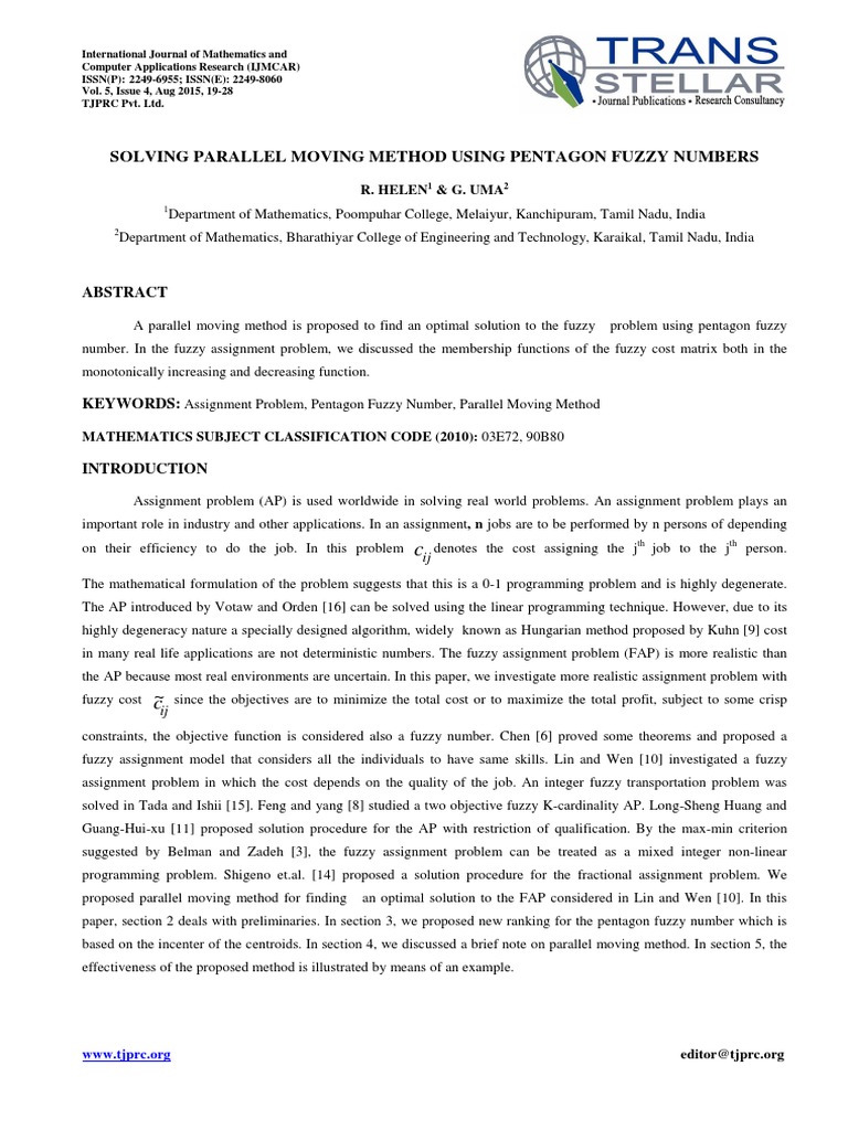 Mathematics - Ijmcar - Solving Parallel Moving Method - G Uma | PDF ...
