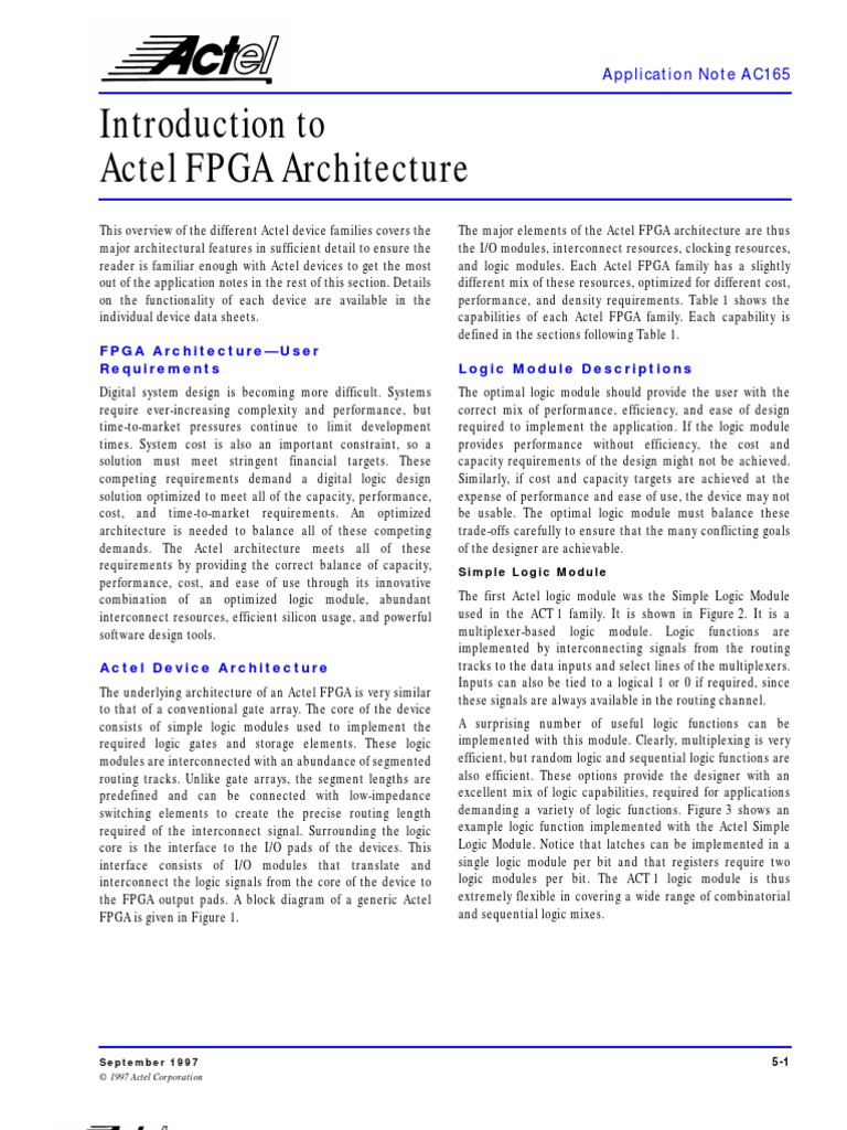 Actel Architecture An Pdf Logic Gate Field Programmable Gate Array 