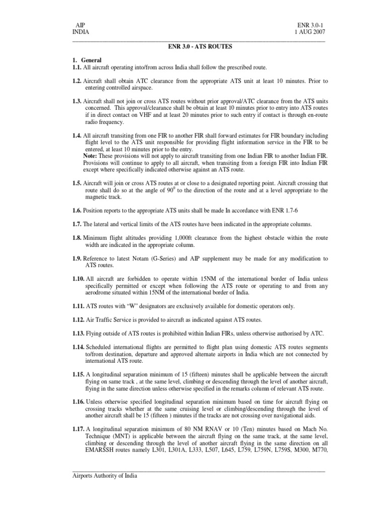 ATS Routes and Procedures in India | PDF | Air Traffic Control ...