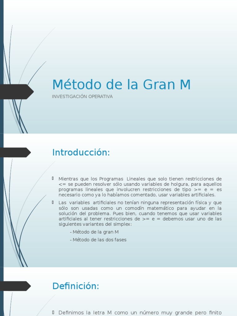 Método de la Gran M en Programación Lineal | PDF | La investigación de ...